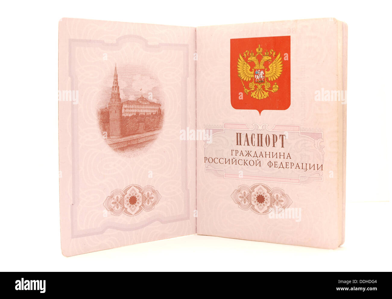 The opened passport on a white background Stock Photo - Alamy