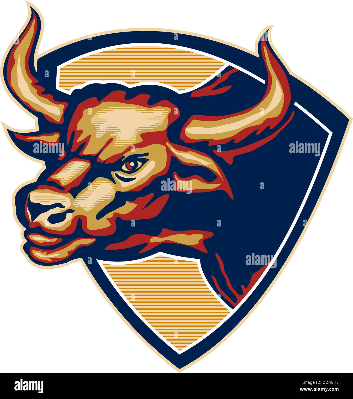Illustration of an angry raging bull head facing to side set inside ...
