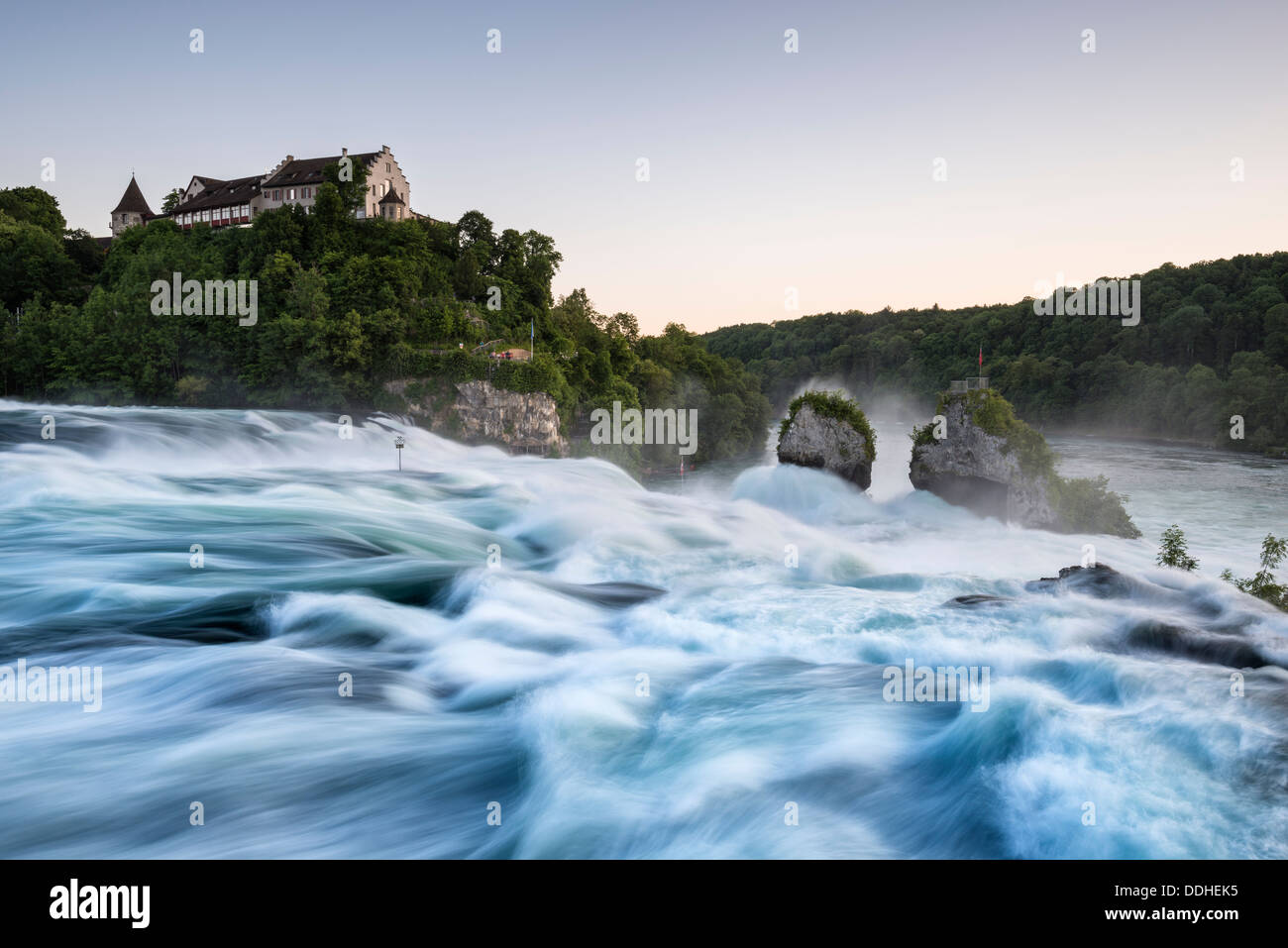Switzerland, Schaffhausen, View of Rhine Falls with Laufen Castle Stock ...