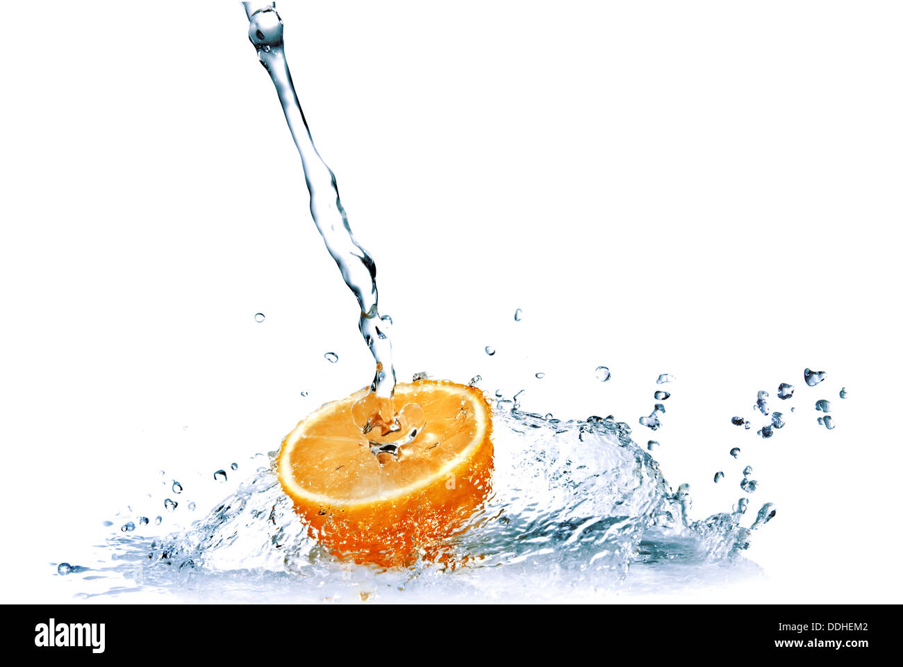 fresh water drops on orange isolated on white Stock Photo - Alamy