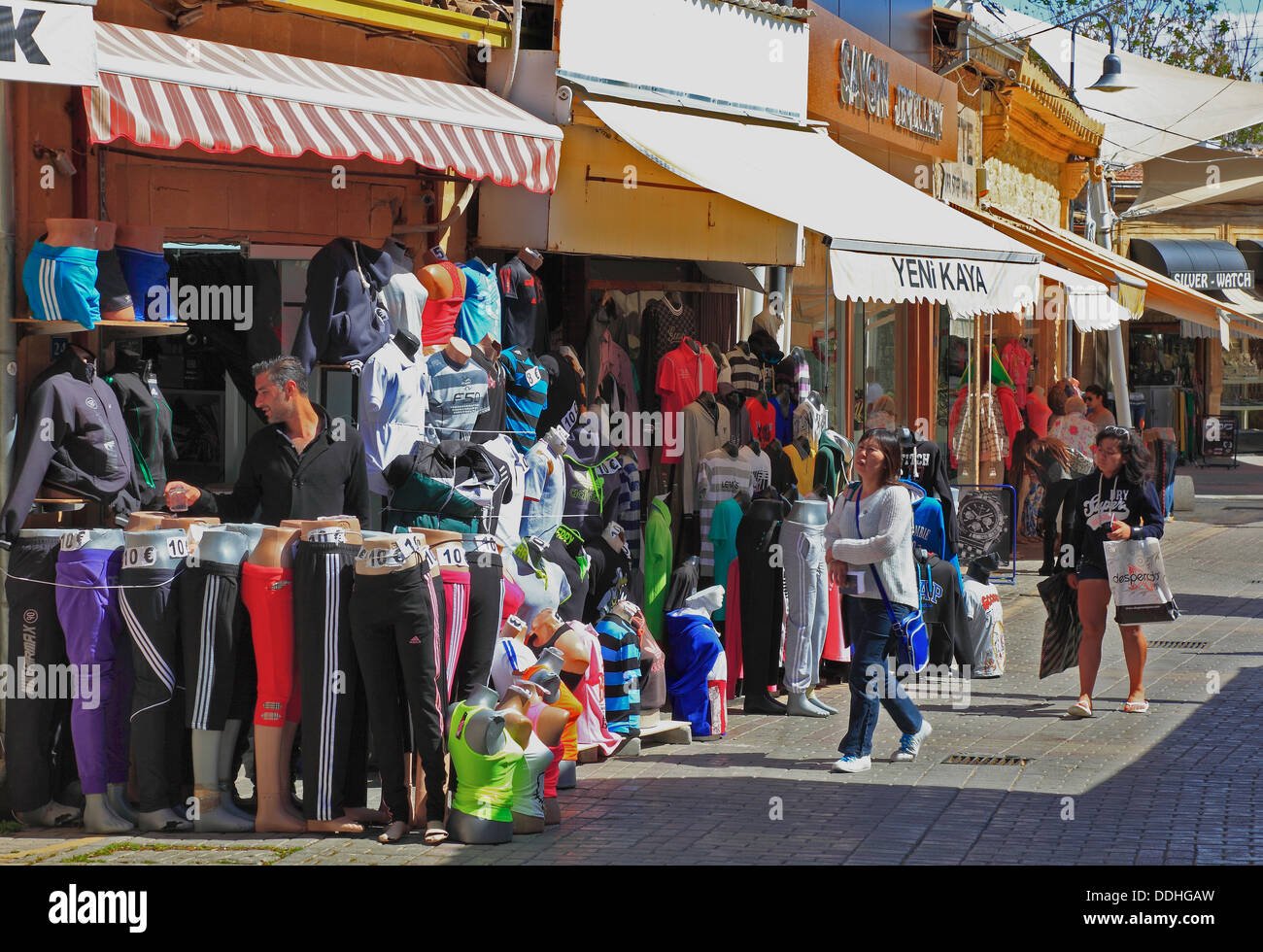 Lefkosa, Lefkosia, Northern Cyprus, shopping zone and street in the old ...