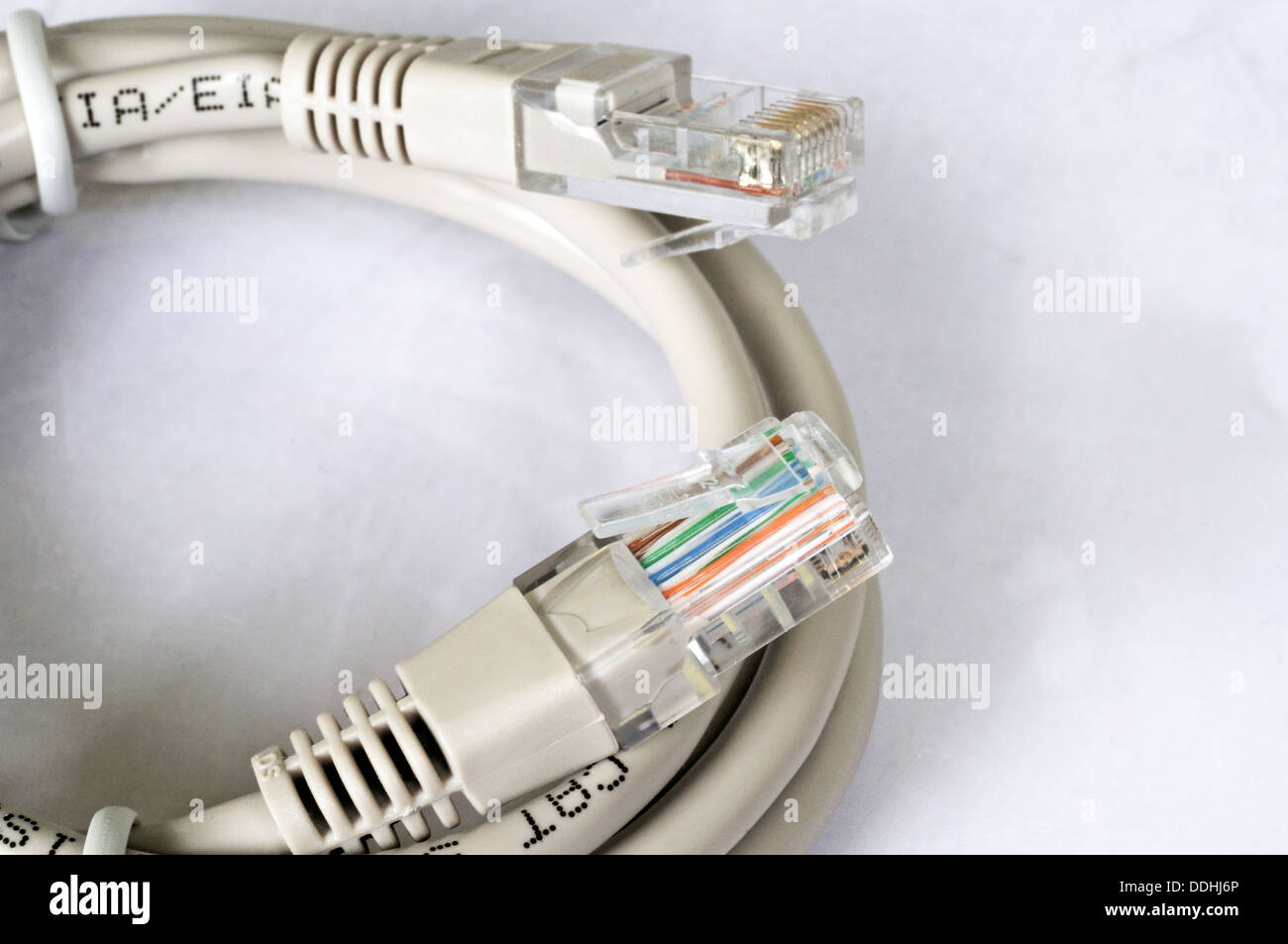Ethernet Cable and connectors against a plain background Stock Photo ...