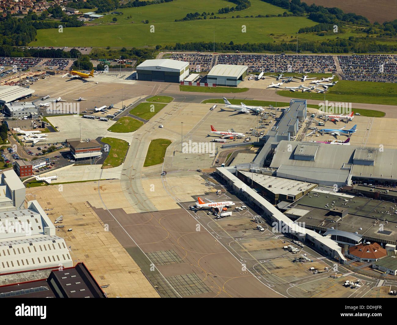 Aerial view of Luton Airport, Bedfordshire, SE England, UK Stock Photo ...
