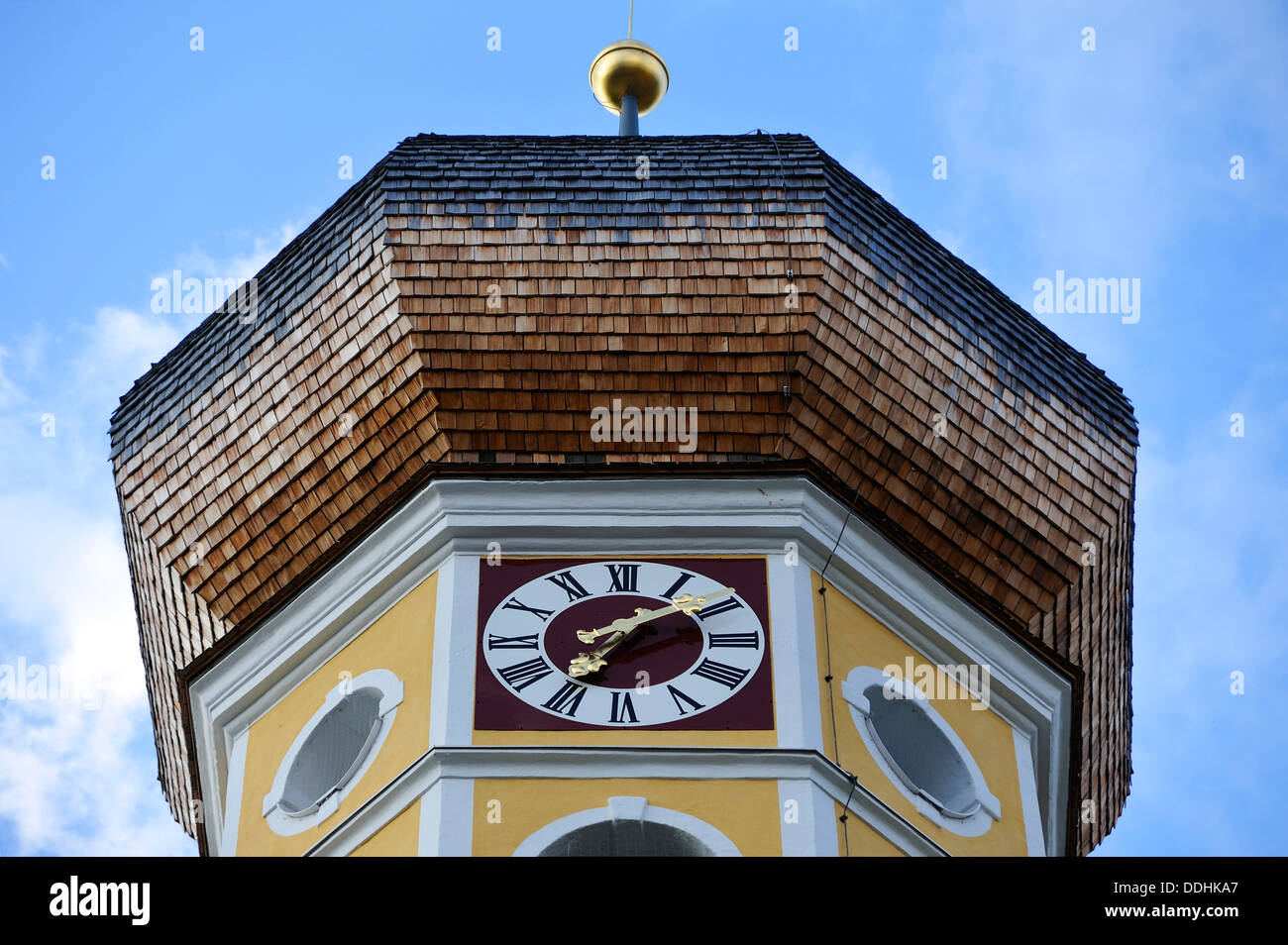 Church spire, circa 1700, with a church clock, parish church of St ...