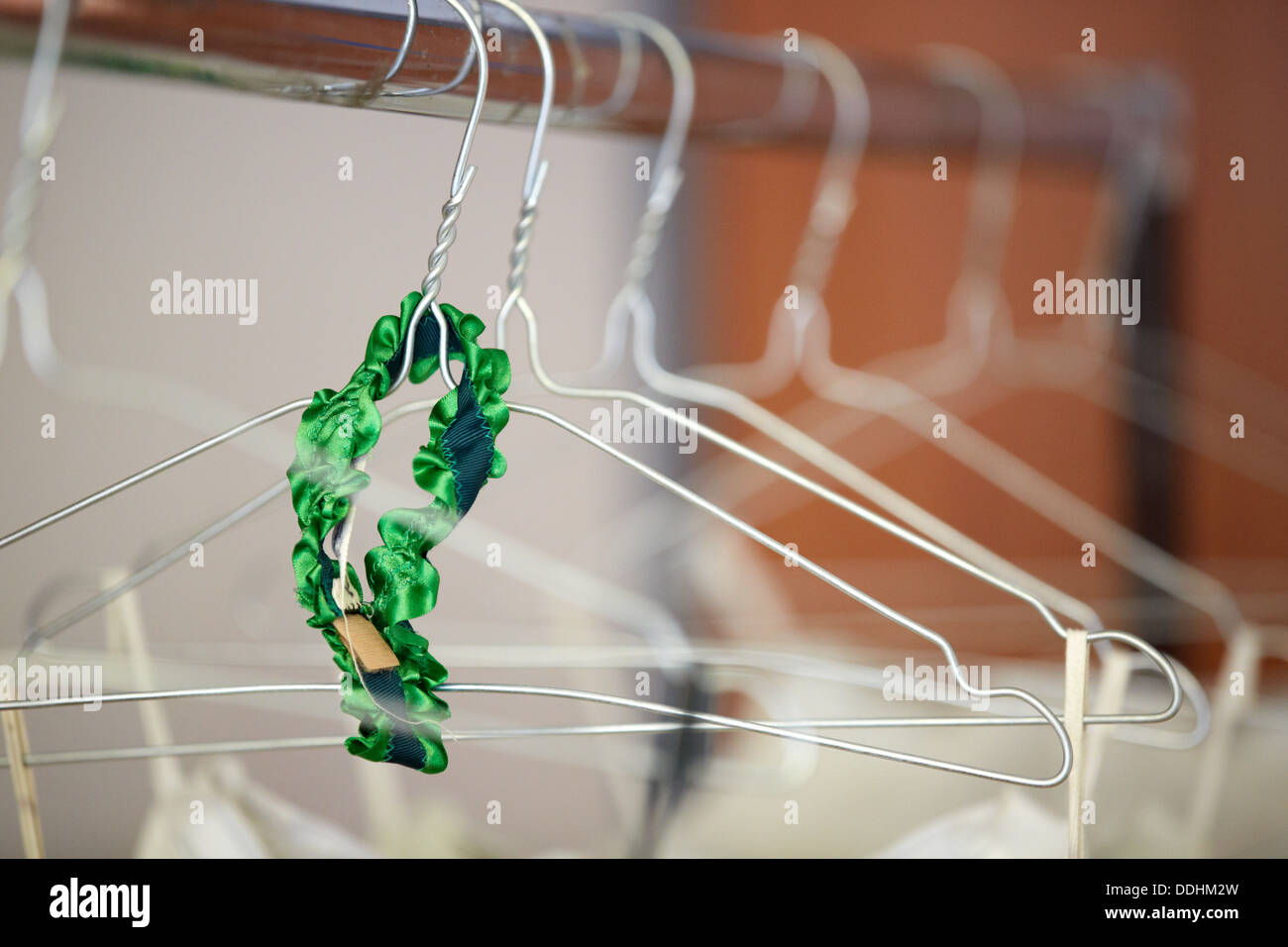 Abstract detail of garter hanging from a wire metal hanger Stock Photo ...
