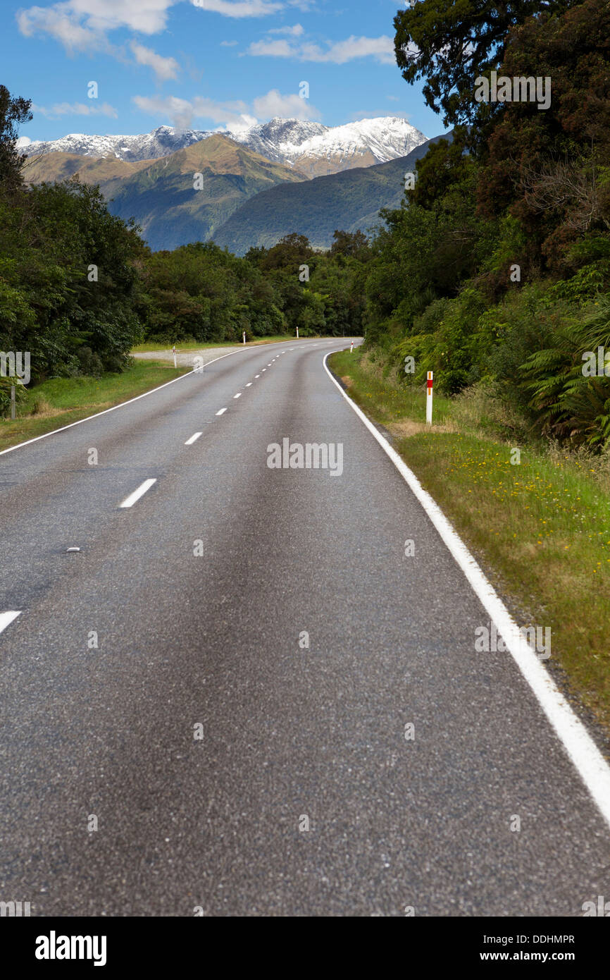 Haast Highway with views of the Southern Alps and Mount Macfarlane ...
