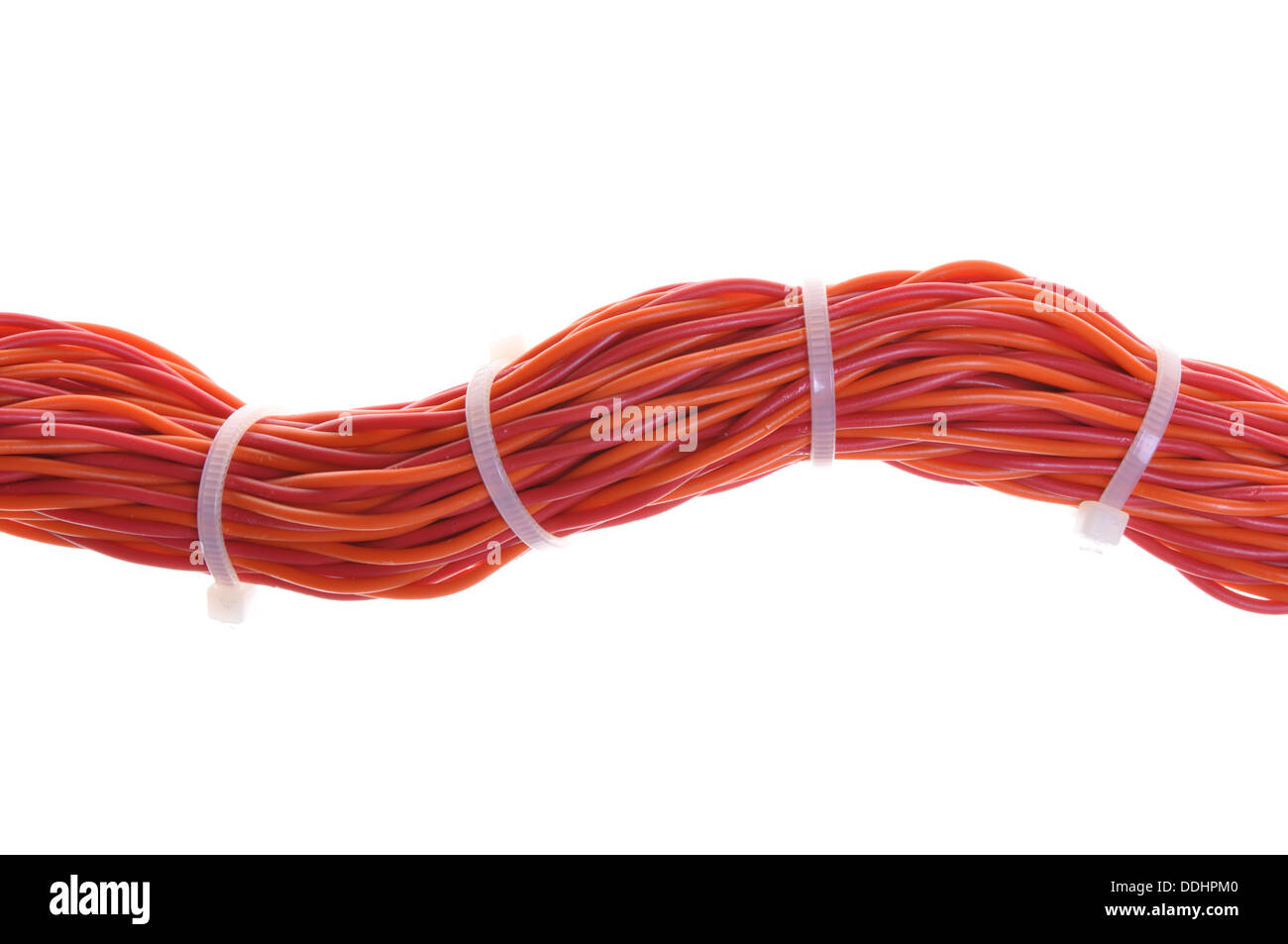 Cables tied in bundles isolated on white background Stock Photo - Alamy