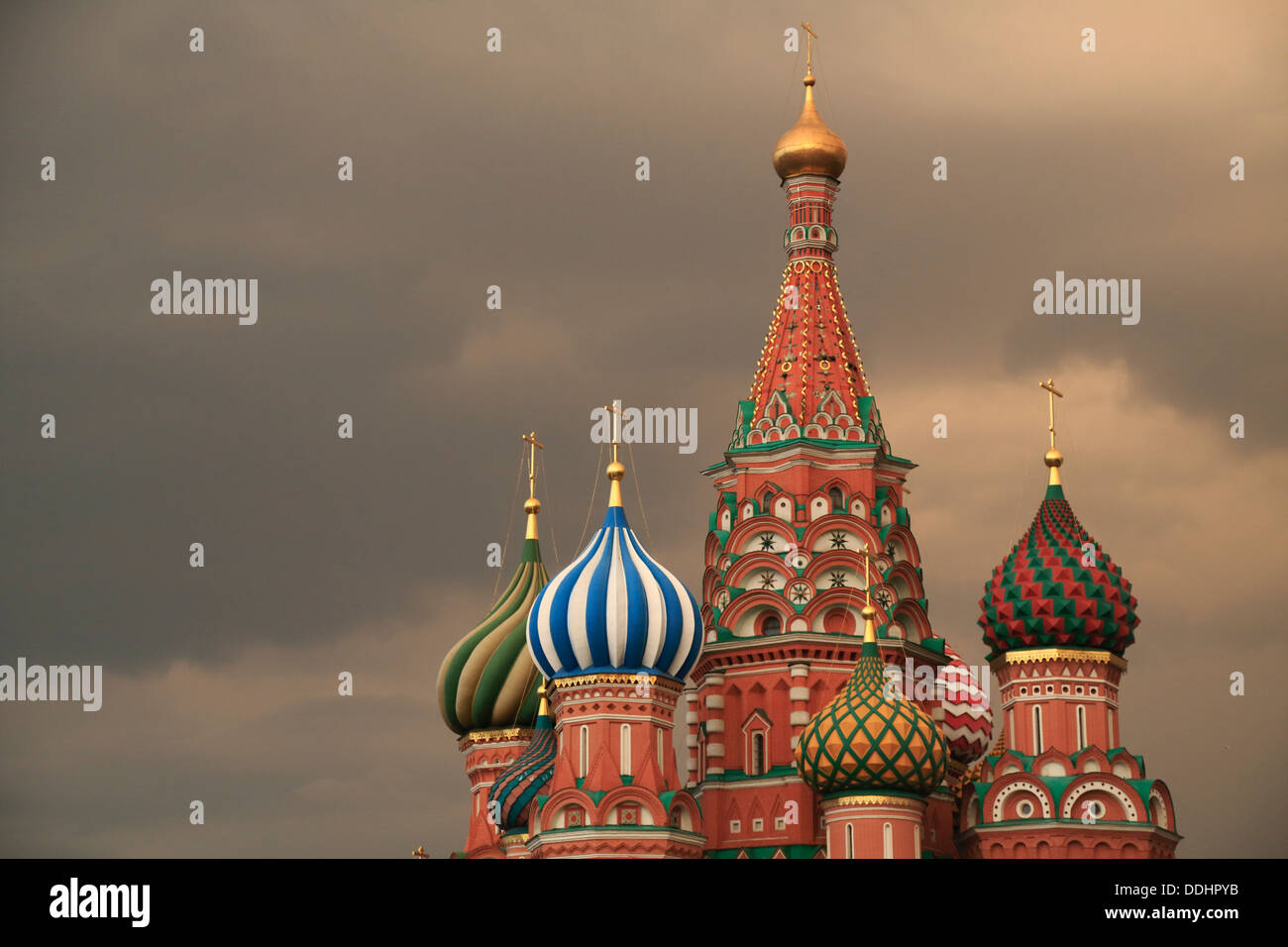 Towers and domes of St. Basil's Cathedral, stormy atmosphere Stock ...