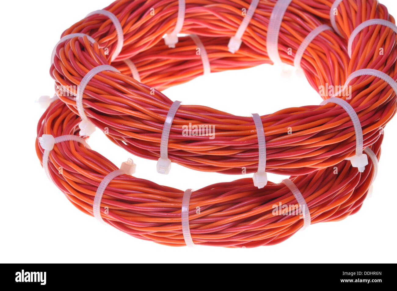 Cables tied in bundles isolated on white background Stock Photo - Alamy