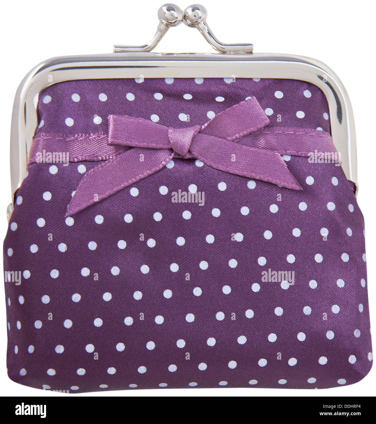 Purple purse with white dots on white background, close up Stock Photo ...
