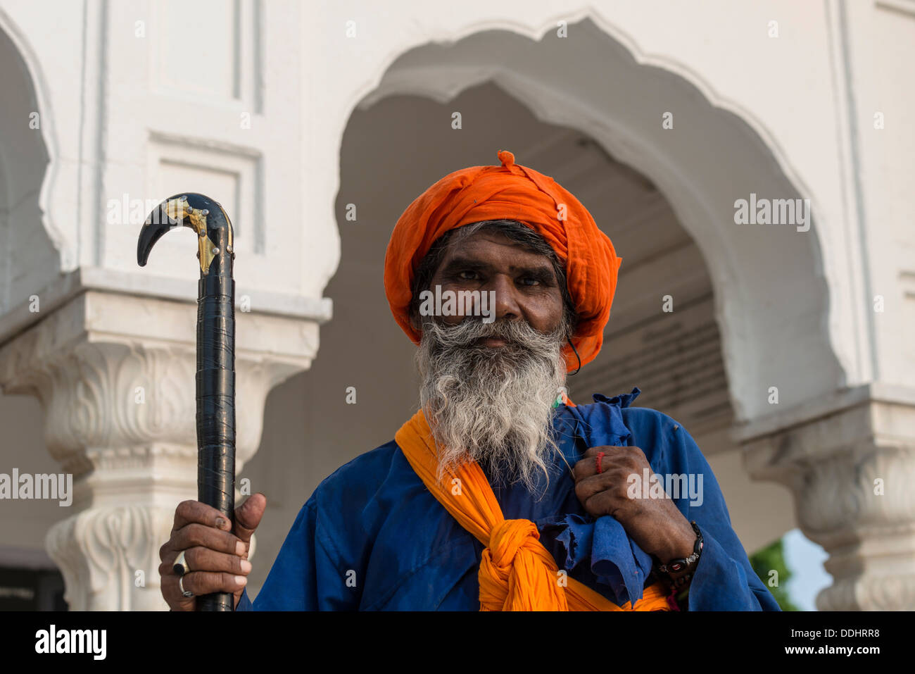 Portrait of a Nihang, a member of an armed Sikh order, wearing a ...