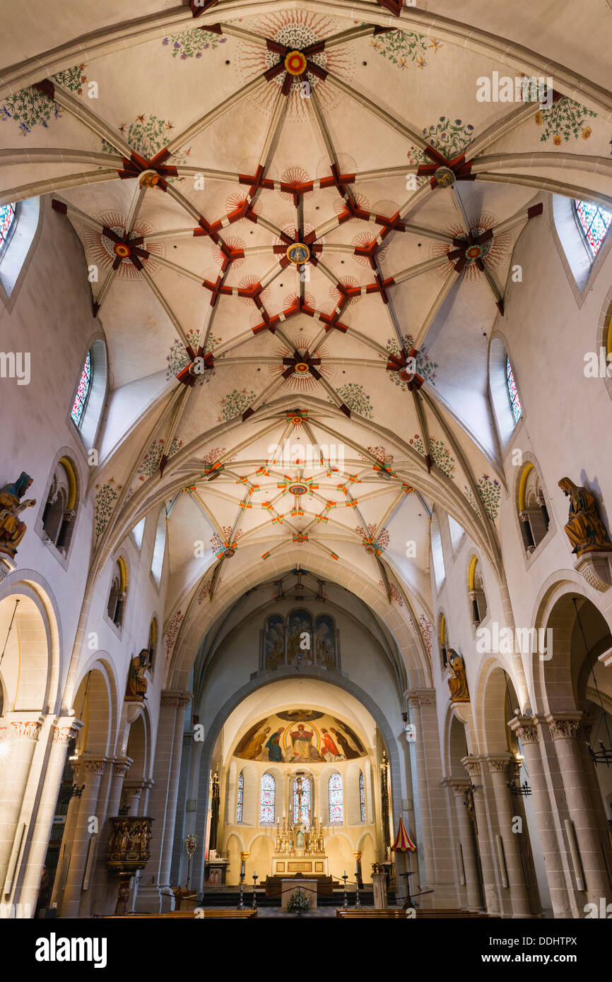 Nave with a Gothic stellar vault of the Basilica of St. Castor ...