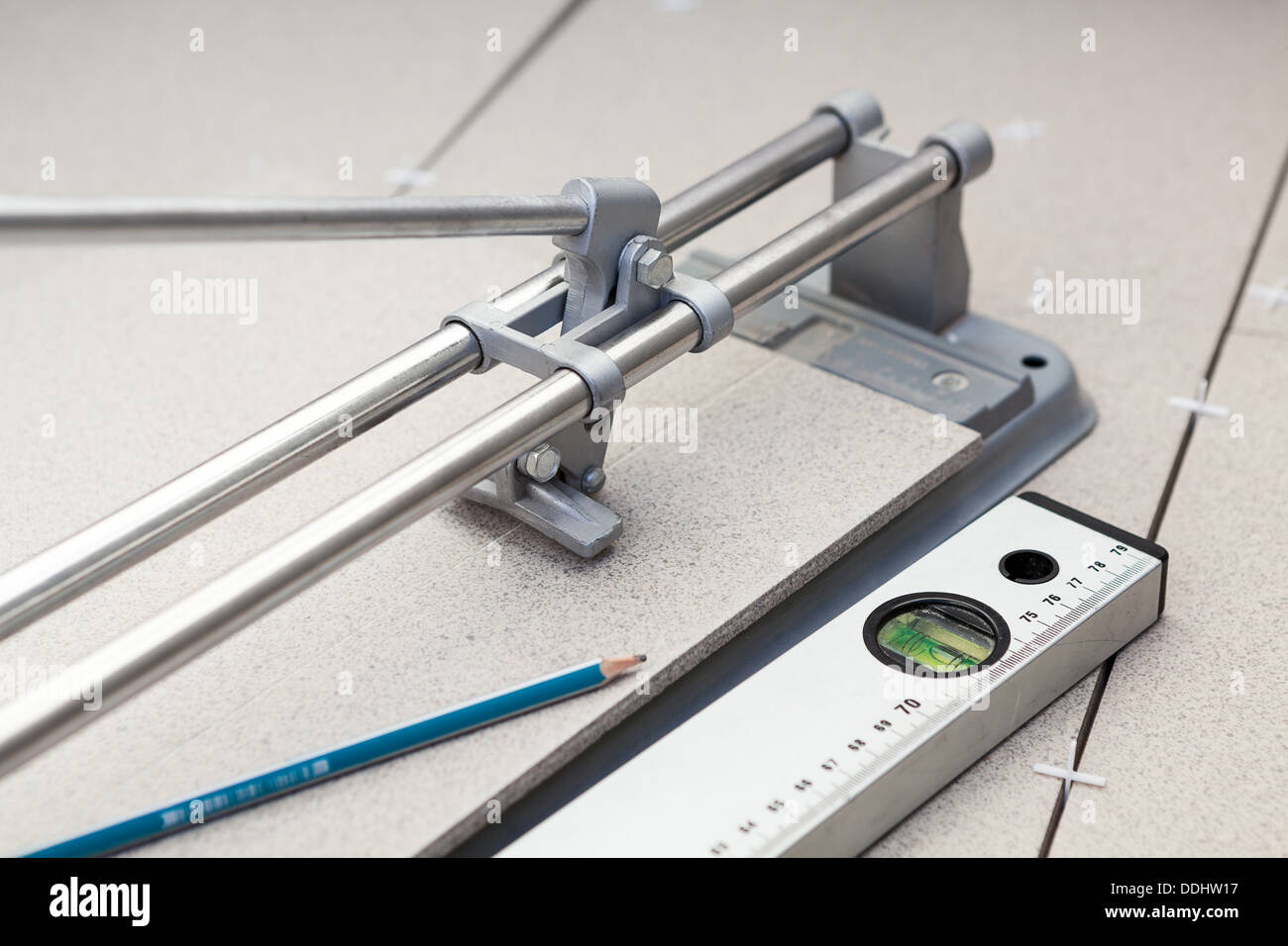 Instruments for tile marking when cutting with tilecutter Stock Photo ...