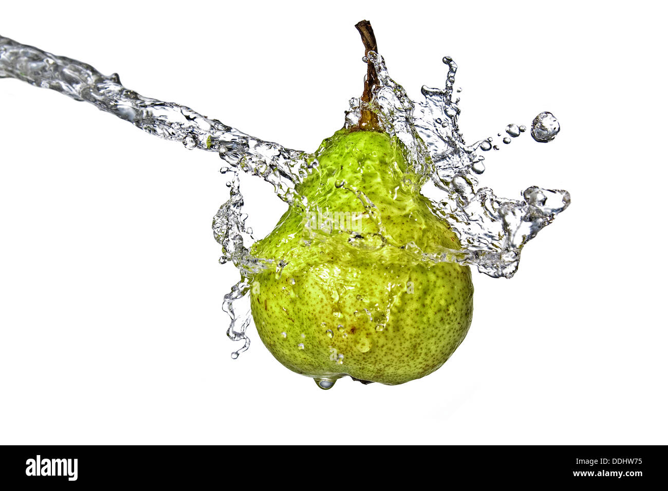 fresh water splash on green pear isolated on white Stock Photo - Alamy