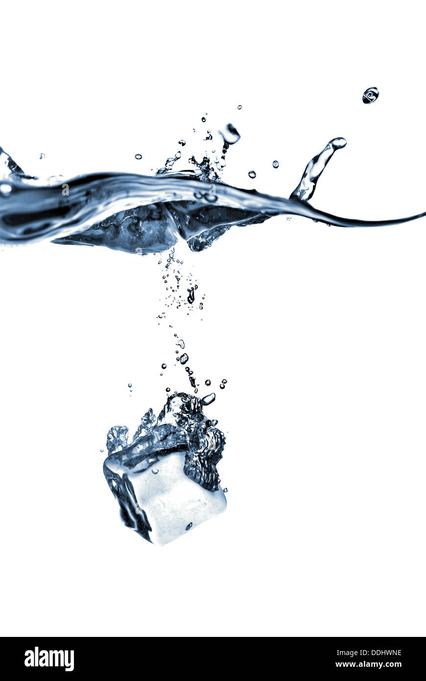ice cube dropped into water with splash isolated on white Stock Photo ...
