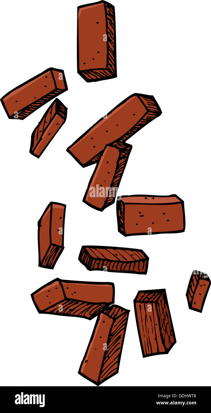 Group of loose bricks falling on white background Stock Photo - Alamy