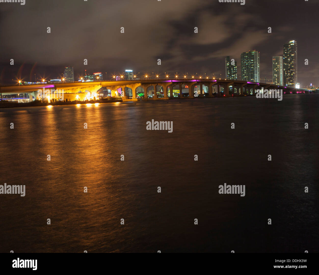 Skyline of Miami at night Stock Photo - Alamy