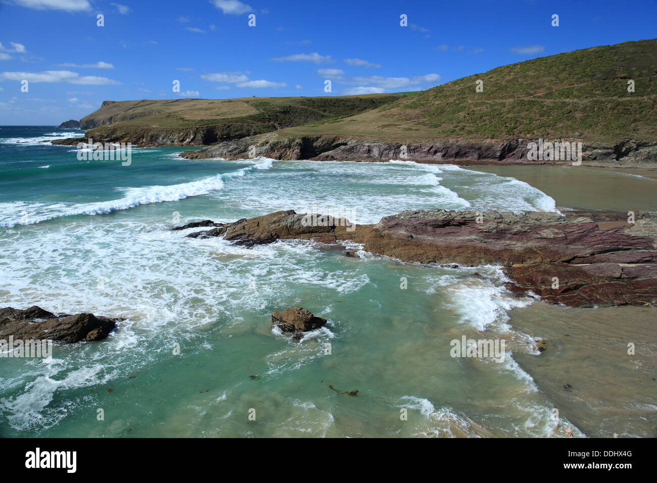 Pentireglaze Haven beach (New Polzeath), late summer view towards ...