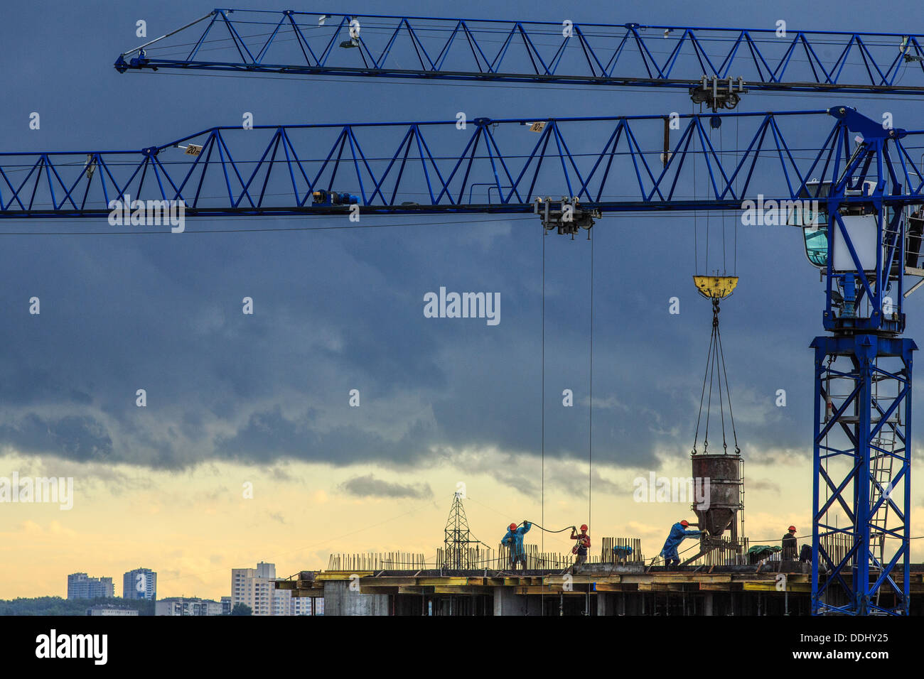 sky, tower, heavy, green, crane, metal, safety, orange, builders ...