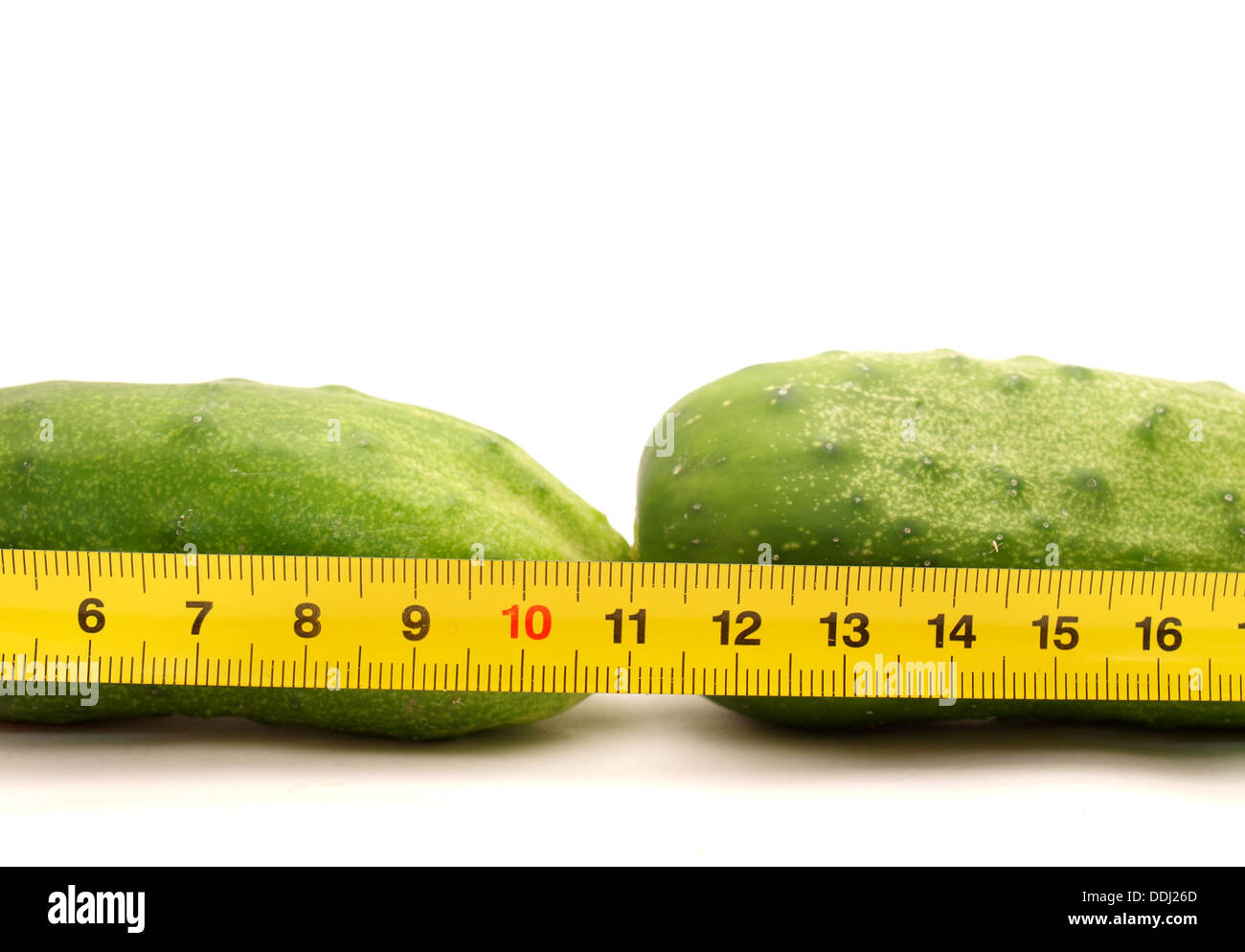Cucumbers and ruler on a white background Stock Photo - Alamy