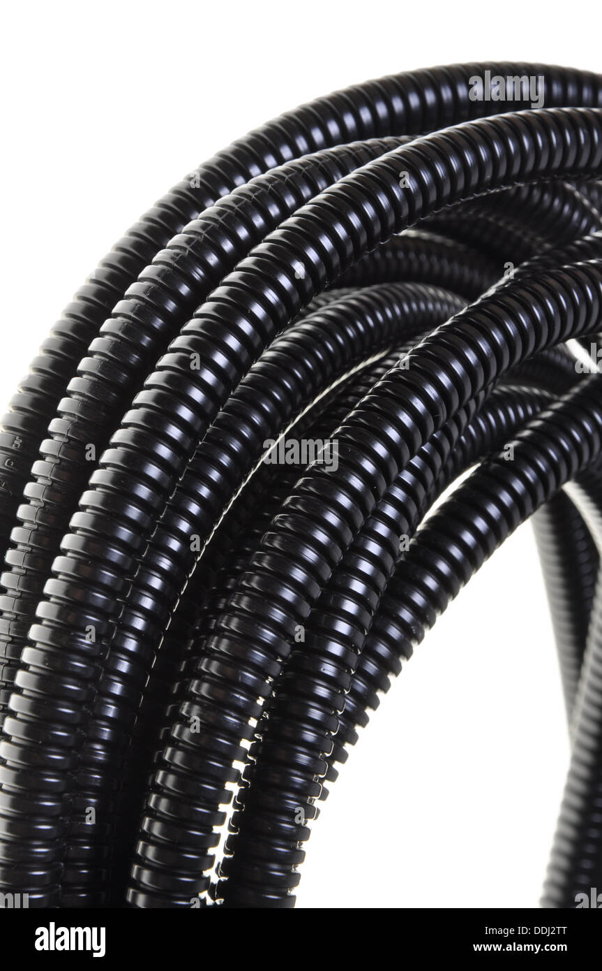 Black plastic corrugated pipe isolated on white background Stock Photo ...