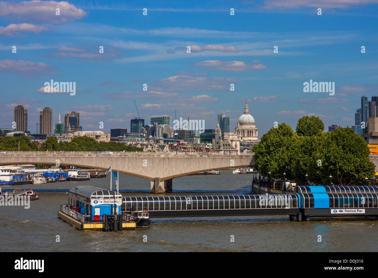 Thames view towards St Paul's and the City from Festival Pier Stock ...