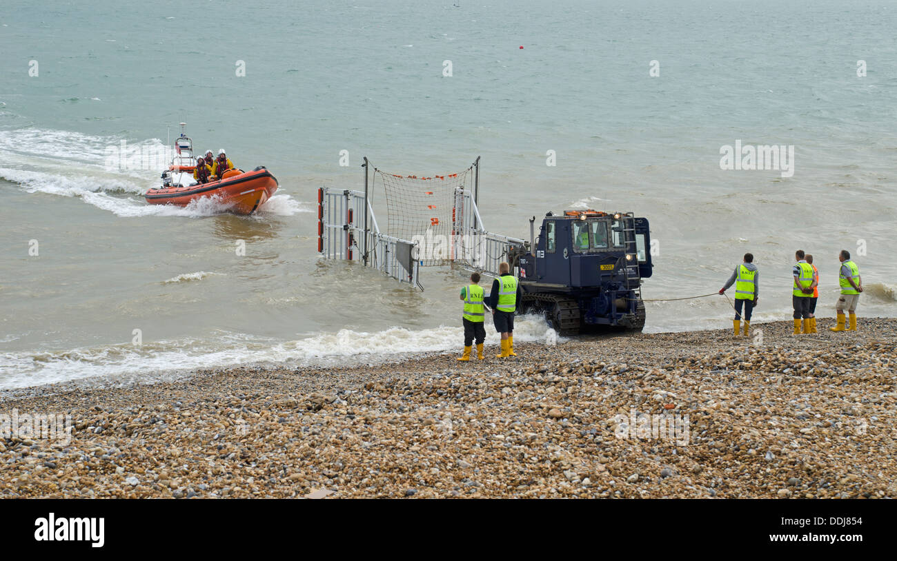 Walmer lifeboat practising a beach recovery Stock Photo - Alamy