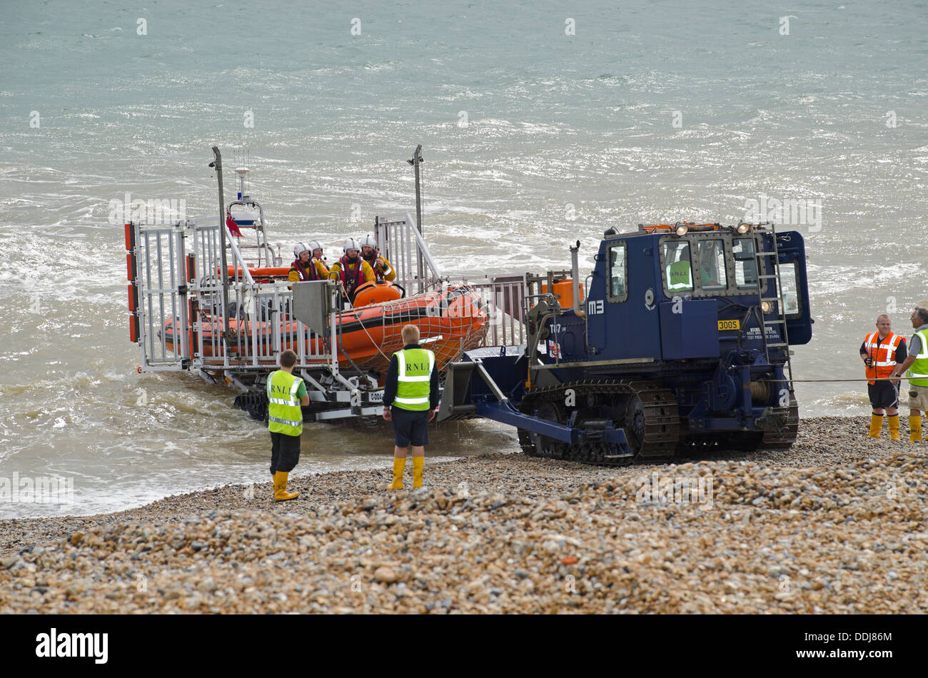 Walmer lifeboat practising a beach recovery Stock Photo - Alamy