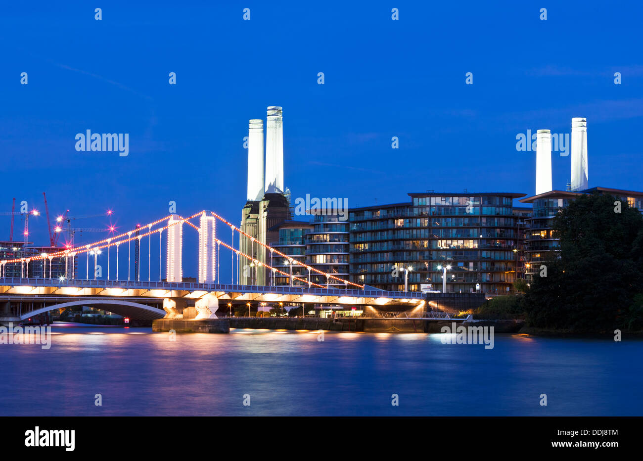 Chelsea Bridge and Battersea Power Station Night London UK Stock Photo ...