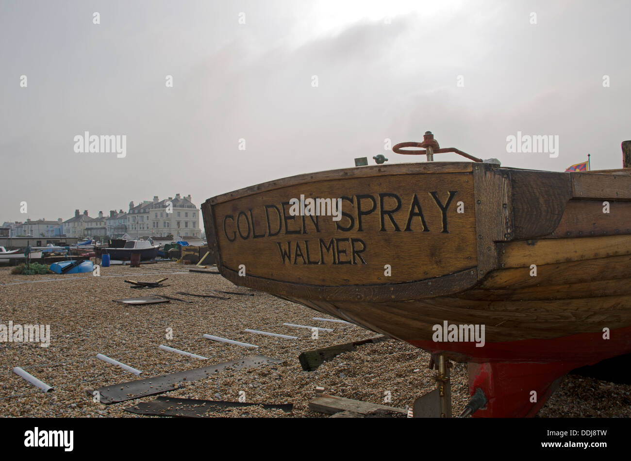 Walmer seafront with fishing boat Stock Photo - Alamy