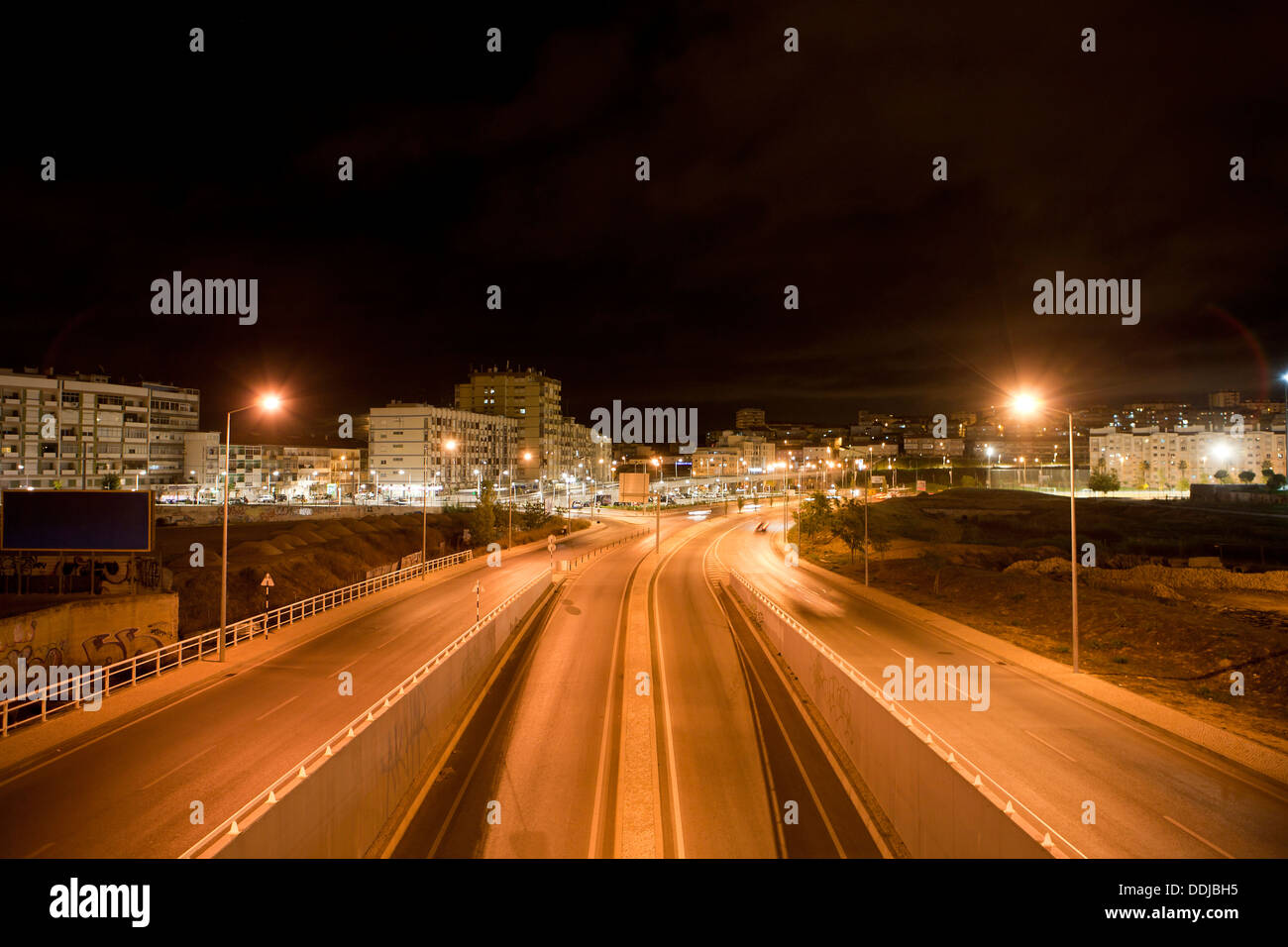 Portugal, Lisbon, View of urban street at night Stock Photo - Alamy