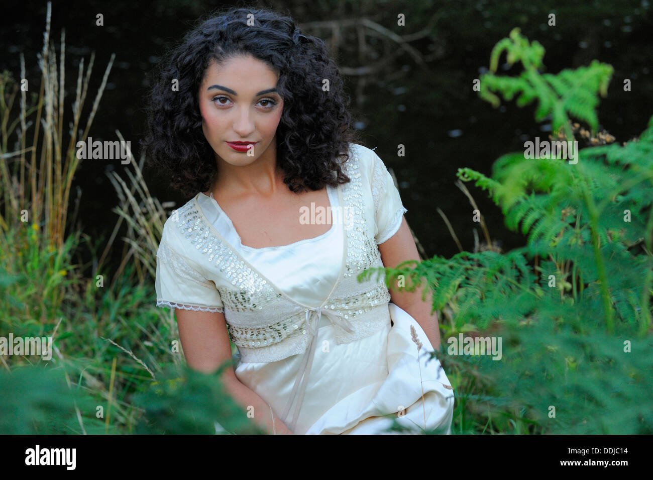 A young woman modeling a vintage wedding dress in the Esk Valley of ...