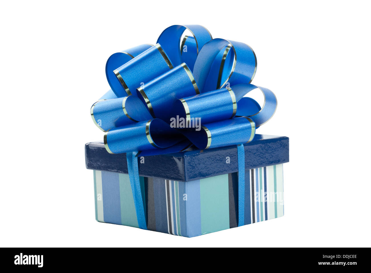 blue gift box with bow isolated Stock Photo - Alamy