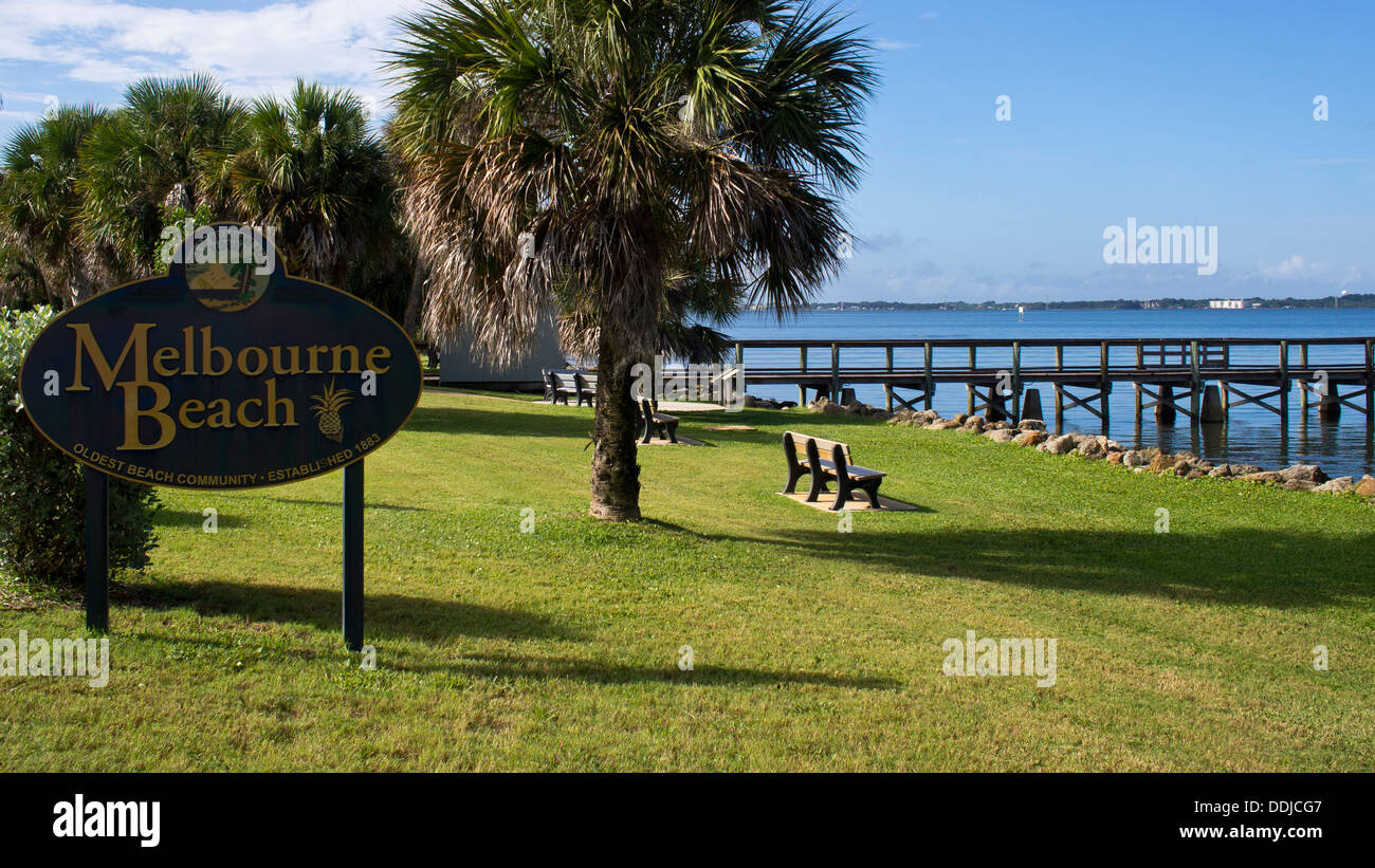 On the banks of the Indian River Lagoon at the Melbourne Beach pier in ...