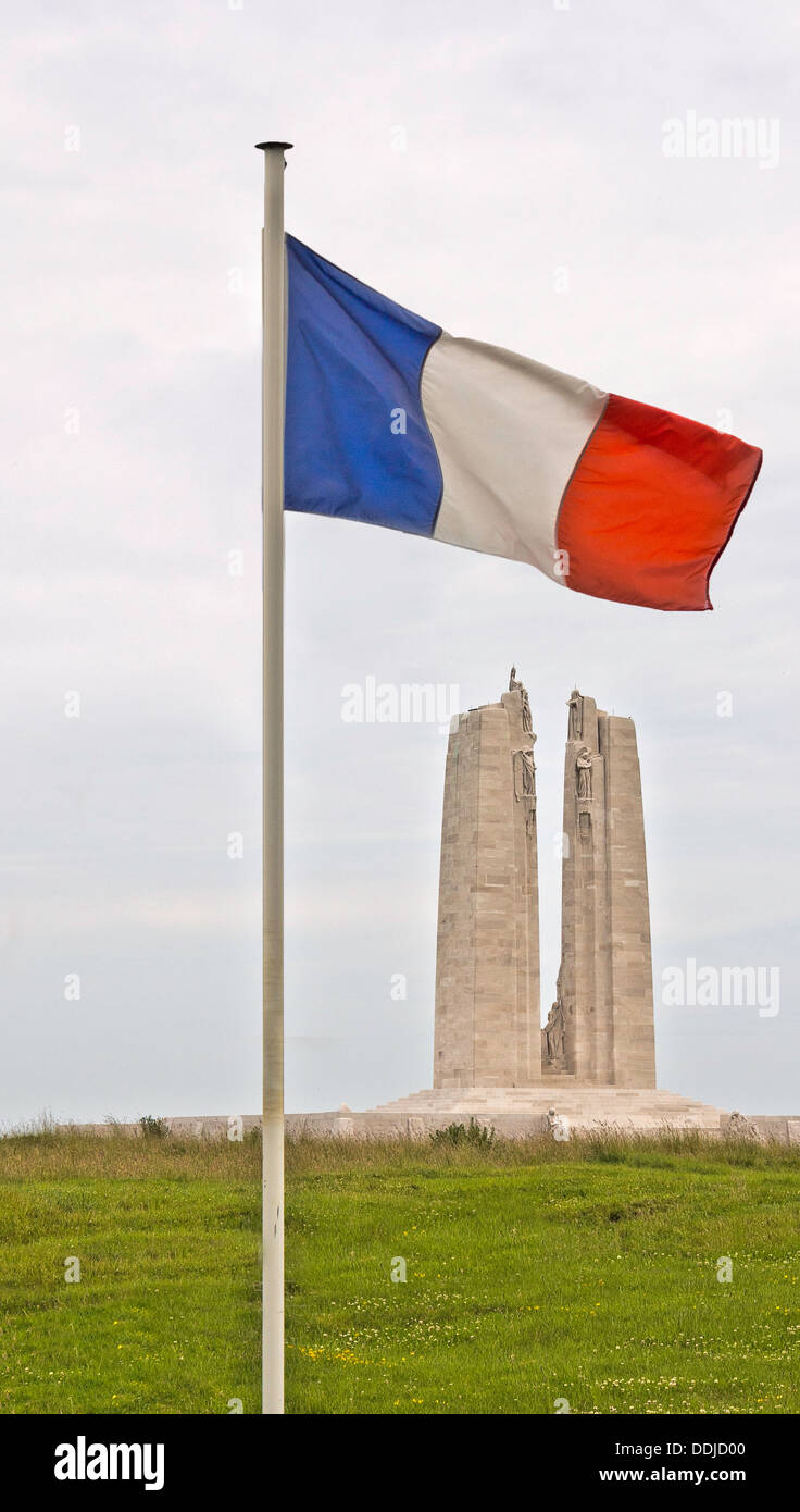 French flag flying at Vimy Ridge , Canandian Monument , France Stock ...