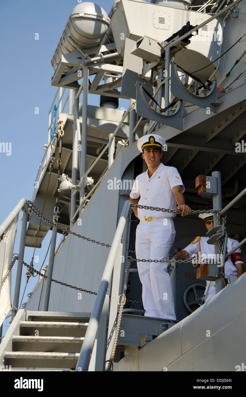 Navy personnel on board of turkish frigate Salih Reis of the Nato in ...