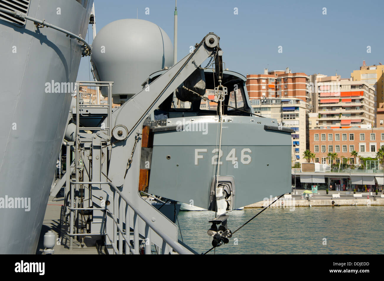 Life boat on turkish navy vessel Salih Reis in the port of malaga spain ...