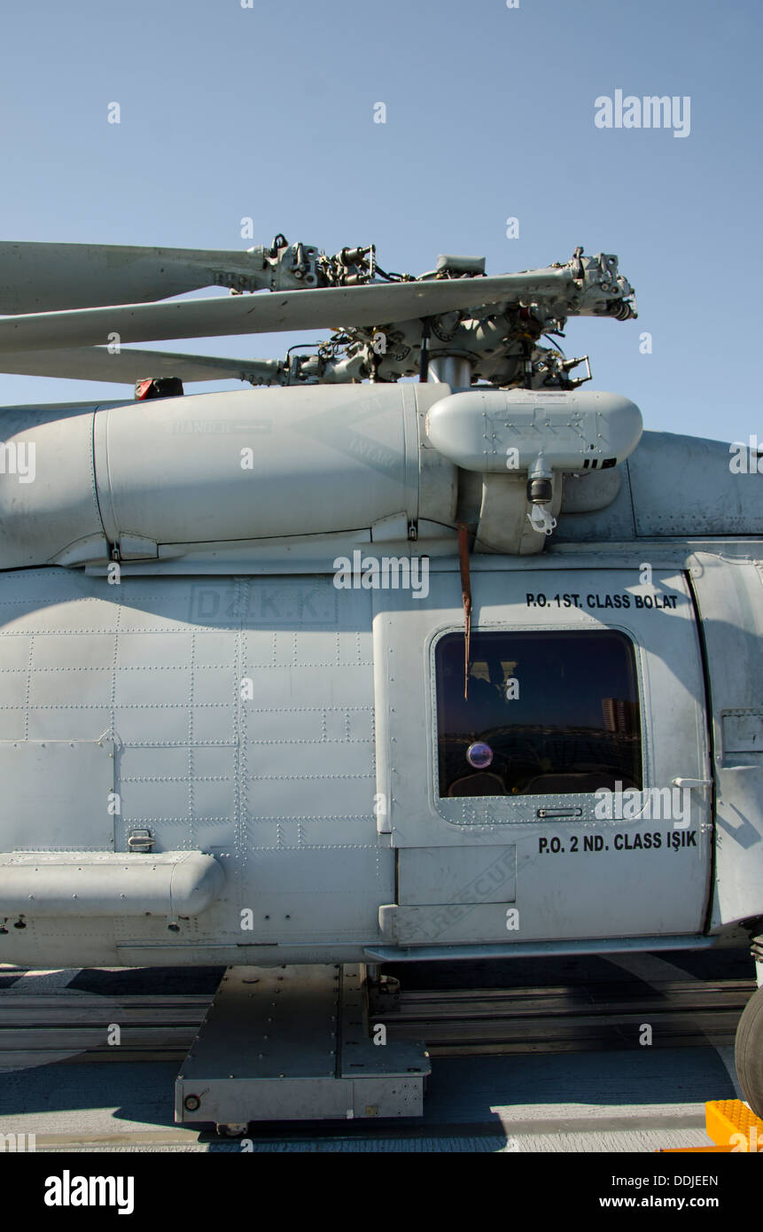 Sikorsky Seahawk navy helicopter on landing platform of turkish navy ...