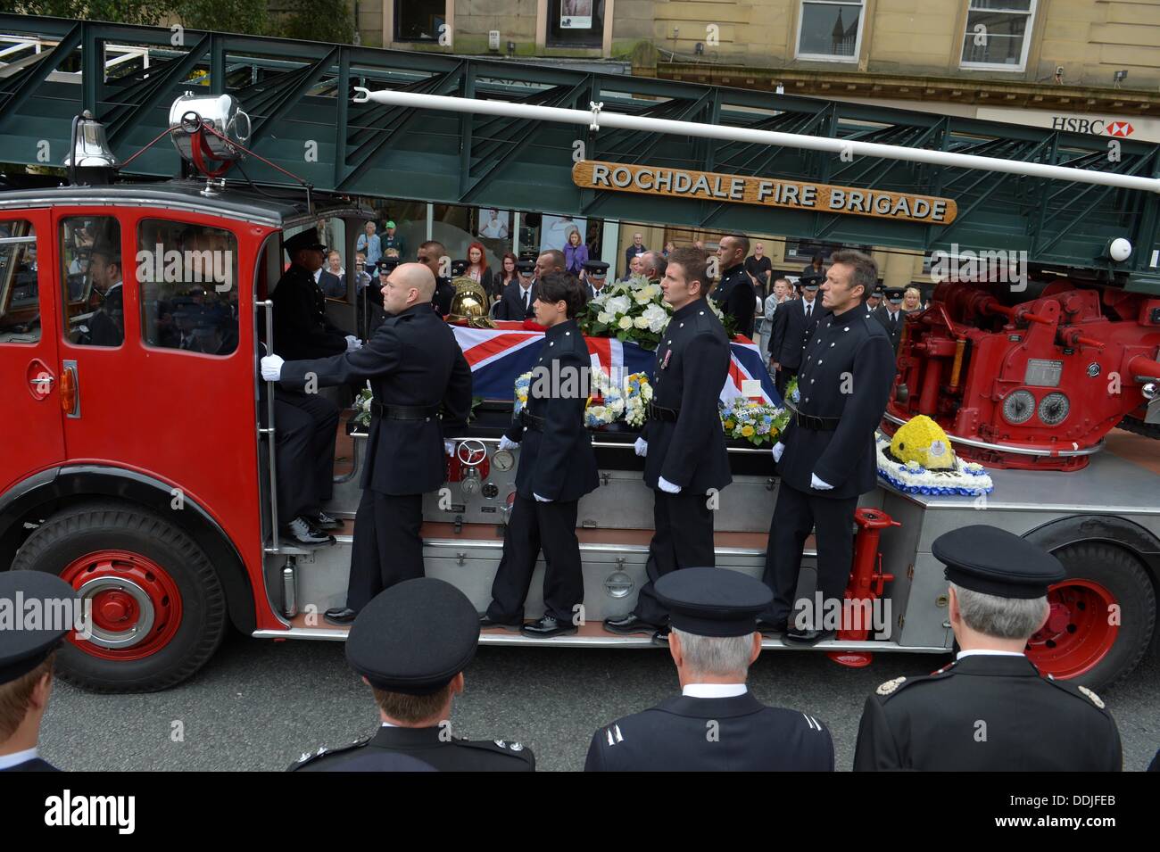 Bury, Lancs, UK. 3rd September 2013. Funeral of firefighter Stephen ...