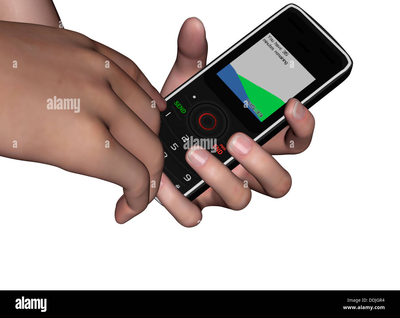 3D digital render of man's hand dialing a cell phone isolated on white ...