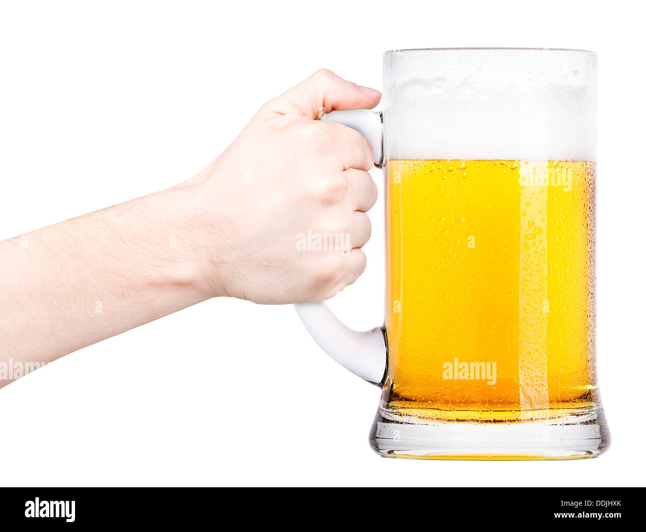 beer with man hand making toast isolated on a white background Stock ...
