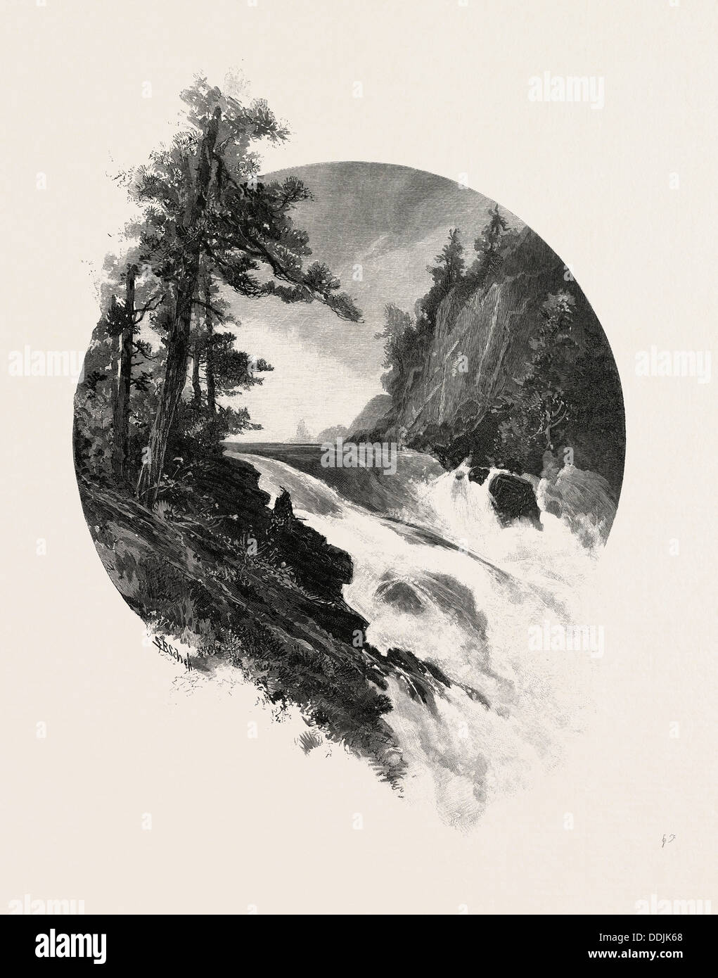 MANITOBA, FALLS OF THE WINNIPEG, CANADA, NINETEENTH CENTURY ENGRAVING ...