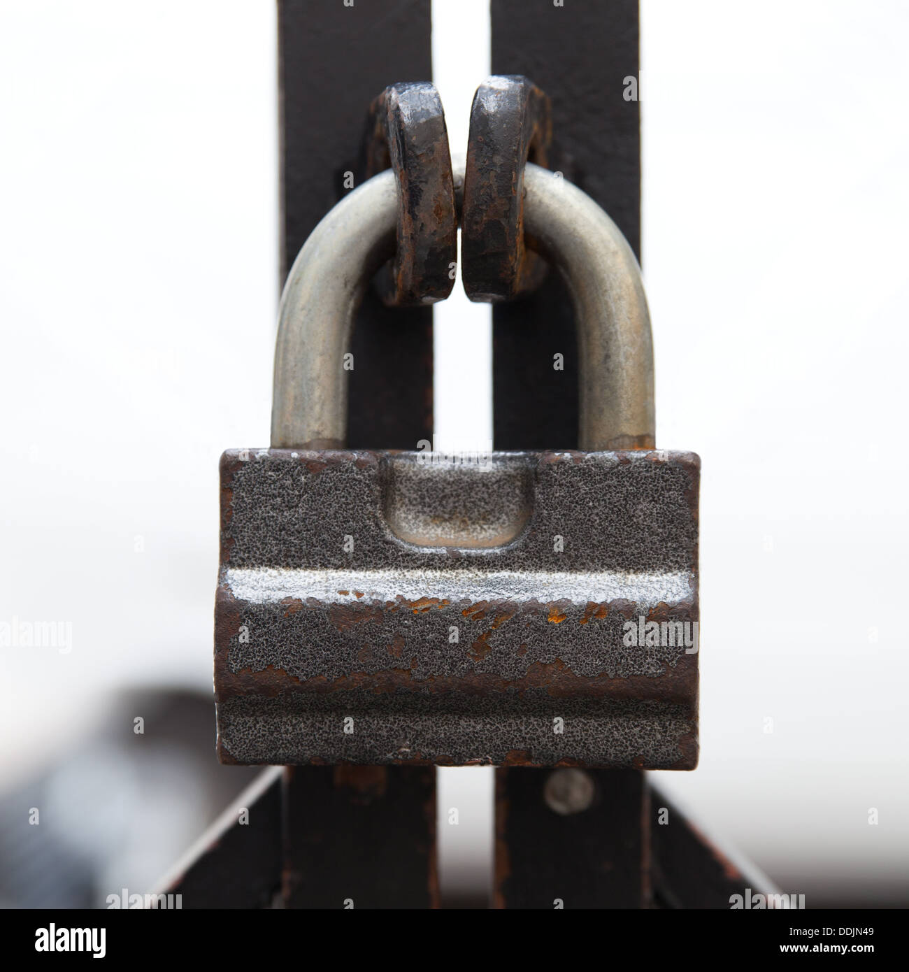 Massive steel padlock locking the metal gate Stock Photo - Alamy