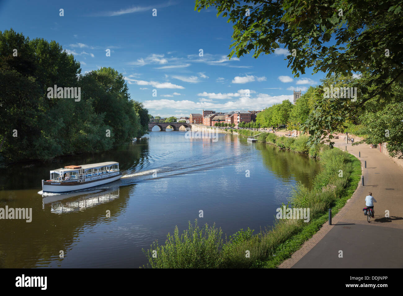 Passenger boat traveling along the river Severn Worcester ...
