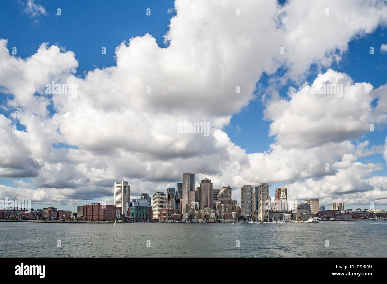 Boston skyline, USA, with modern architecture skyscrapers, under blue ...