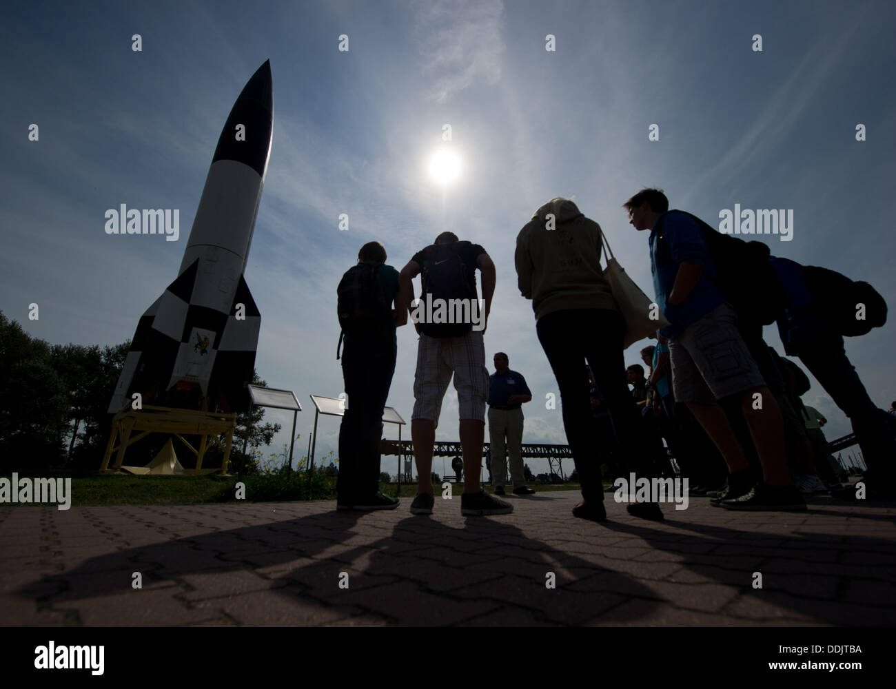 The replica of a V2 rocket stands on the grounds of the former ...