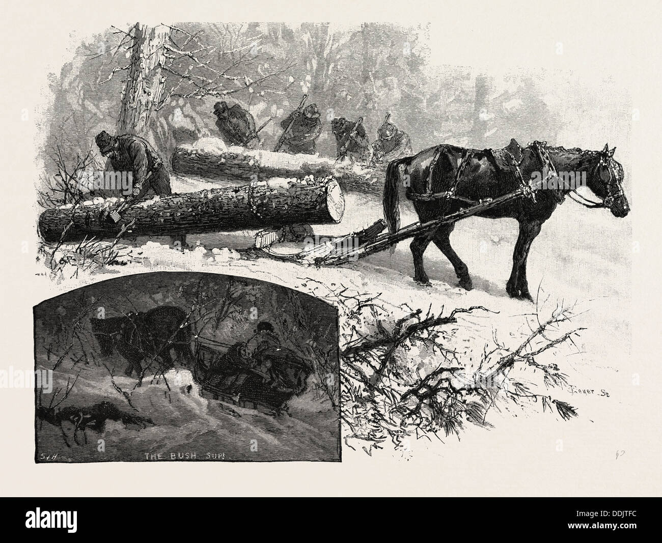 MARKING LOGS AT SKIDWAY, LUMBERING, CANADA, NINETEENTH CENTURY ...