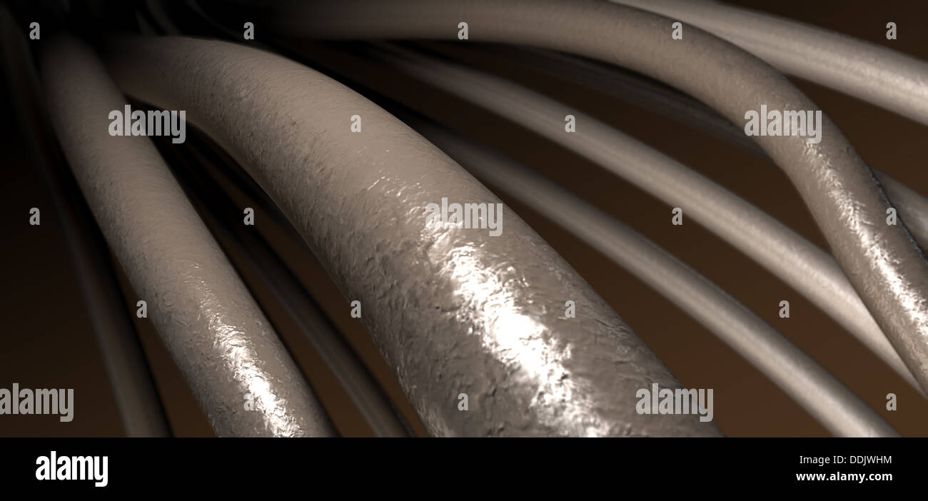 A microscopic view of a few strands of textured reflective brown hair ...