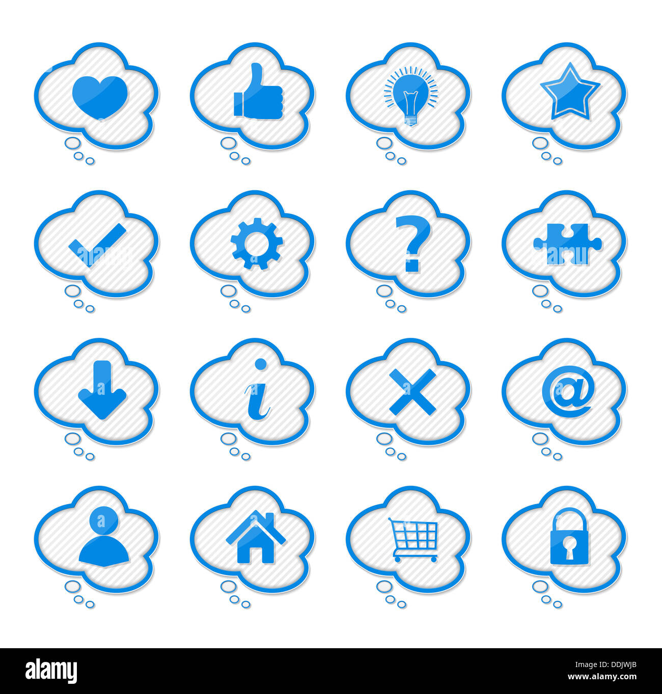 Set of blue speech bubbles with icons Stock Photo - Alamy
