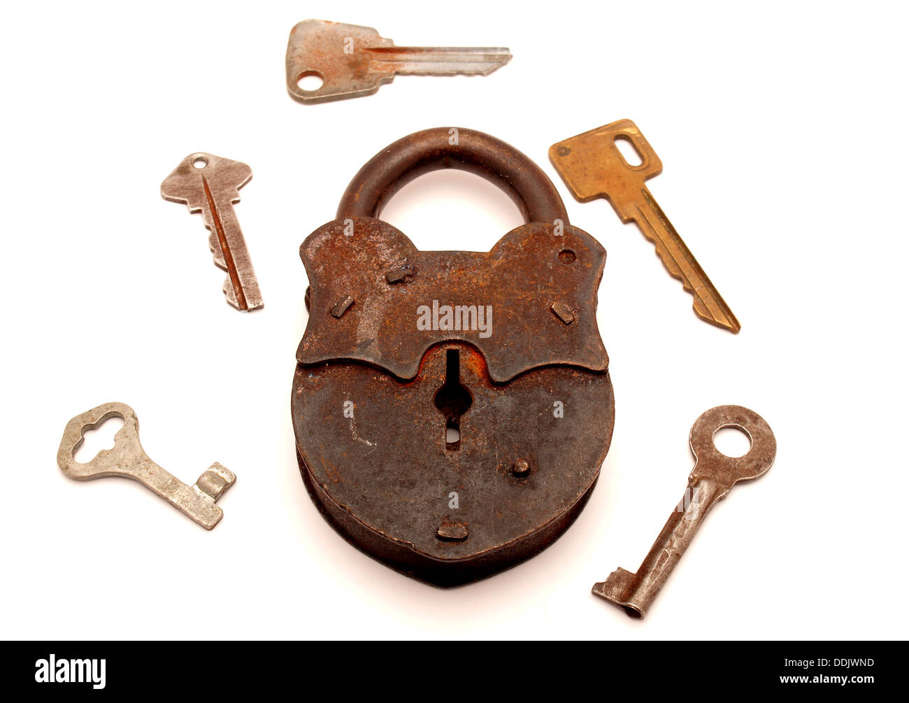 Keys and the lock on a white background Stock Photo - Alamy
